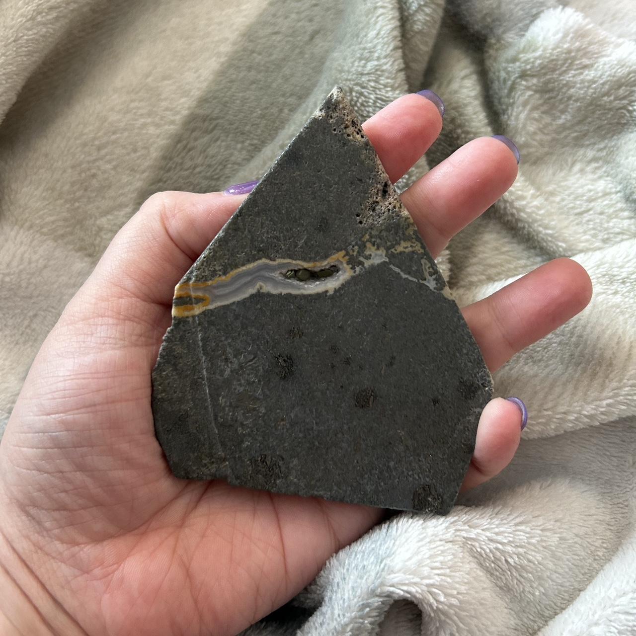Pyrite slab with blue agate inclusion - Depop
