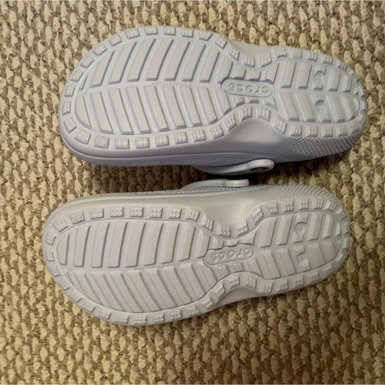 Blue/Greyish Lined Crocs Never Worn #crocs #fall... - Depop