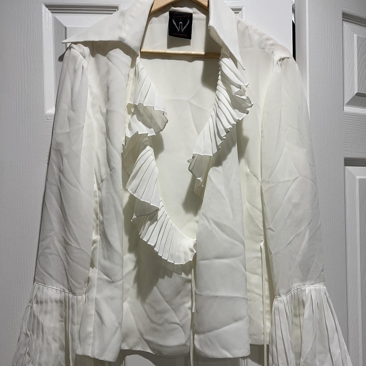 Vintage Cream Ruffle Blouse Size not listed, can fit... - Depop