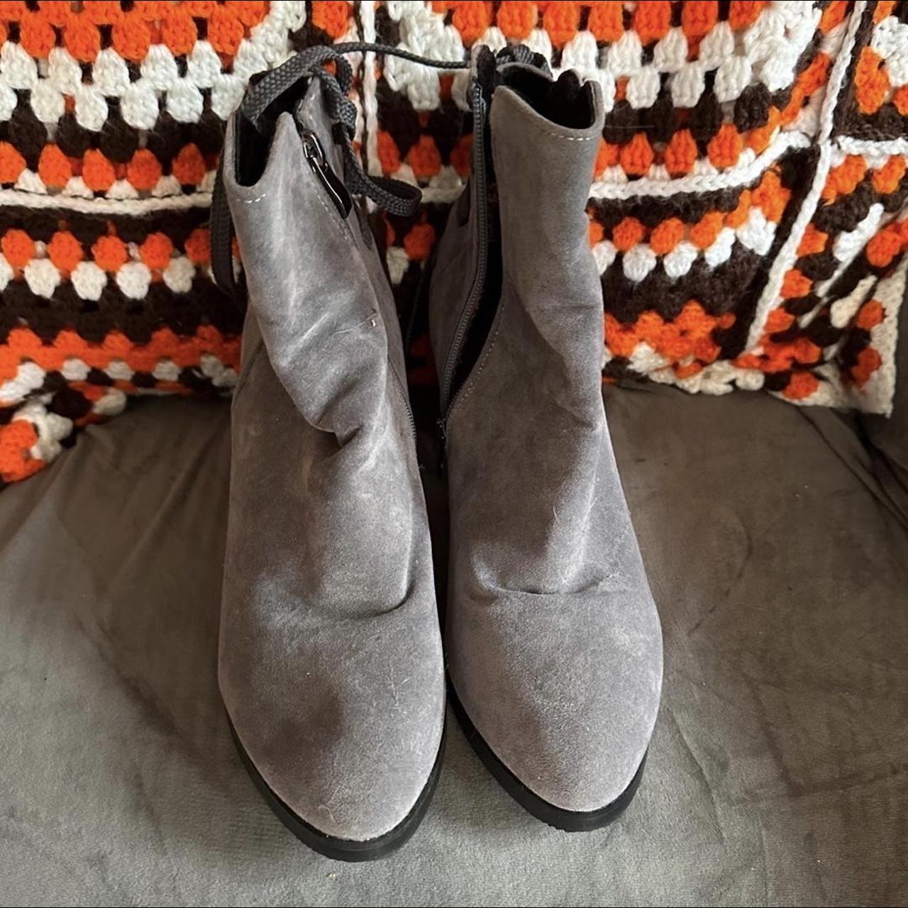Super adorable gray suede booties that lace in the... - Depop