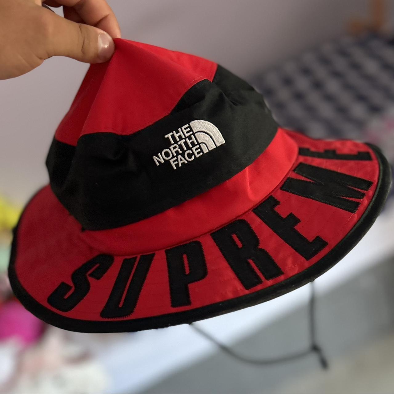 North face x supreme red bucket hat size S/M... - Depop