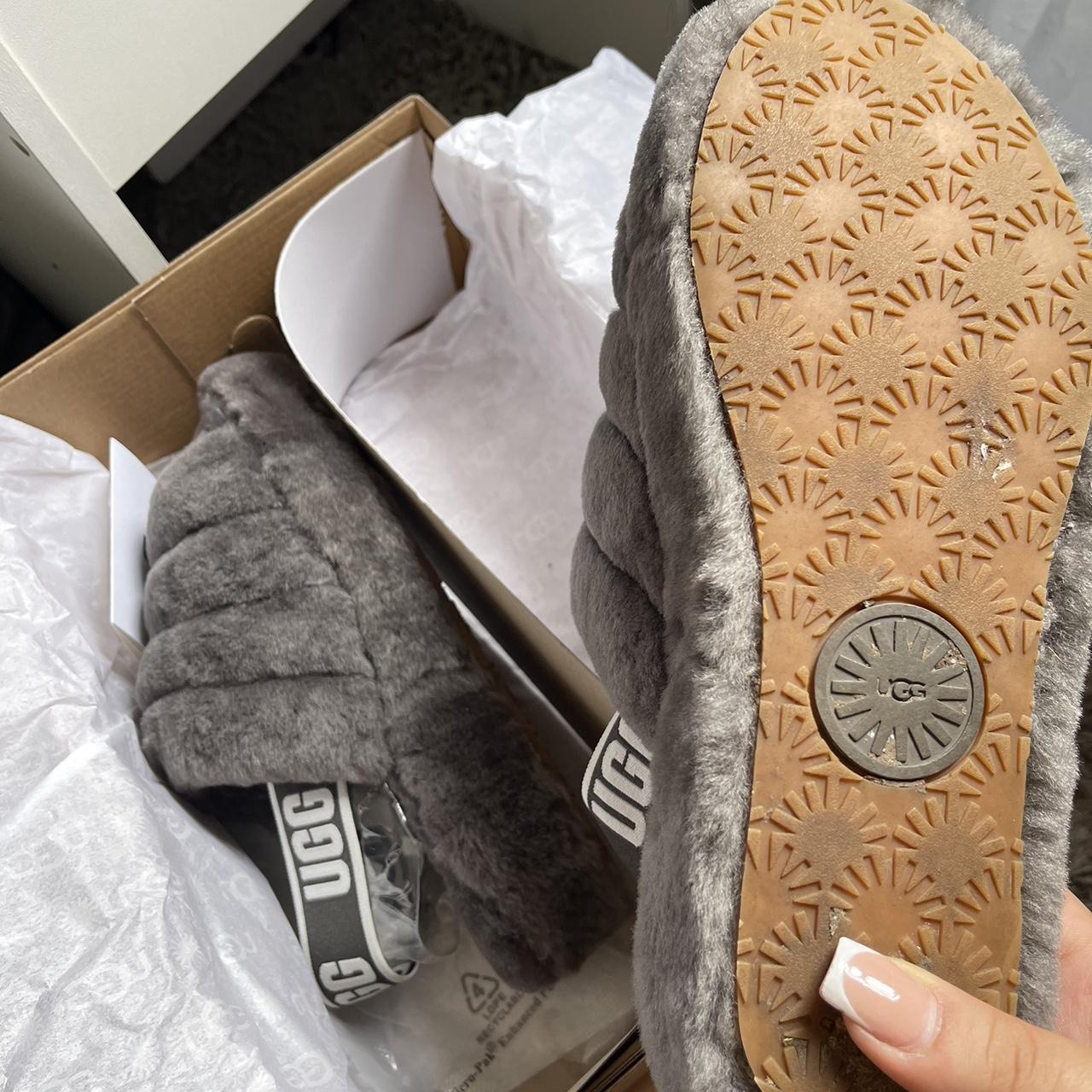 Grey Ugg fluffy slides. Worn once, great condition... - Depop