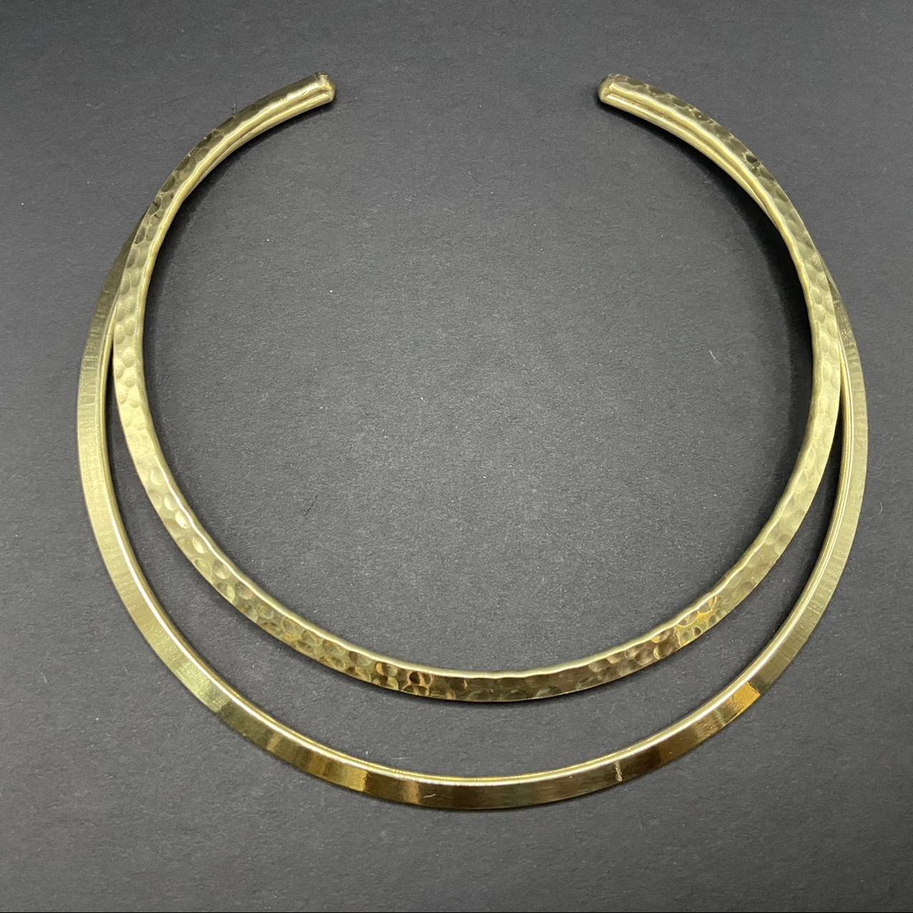 Handmade brass torque necklace with hammered... - Depop