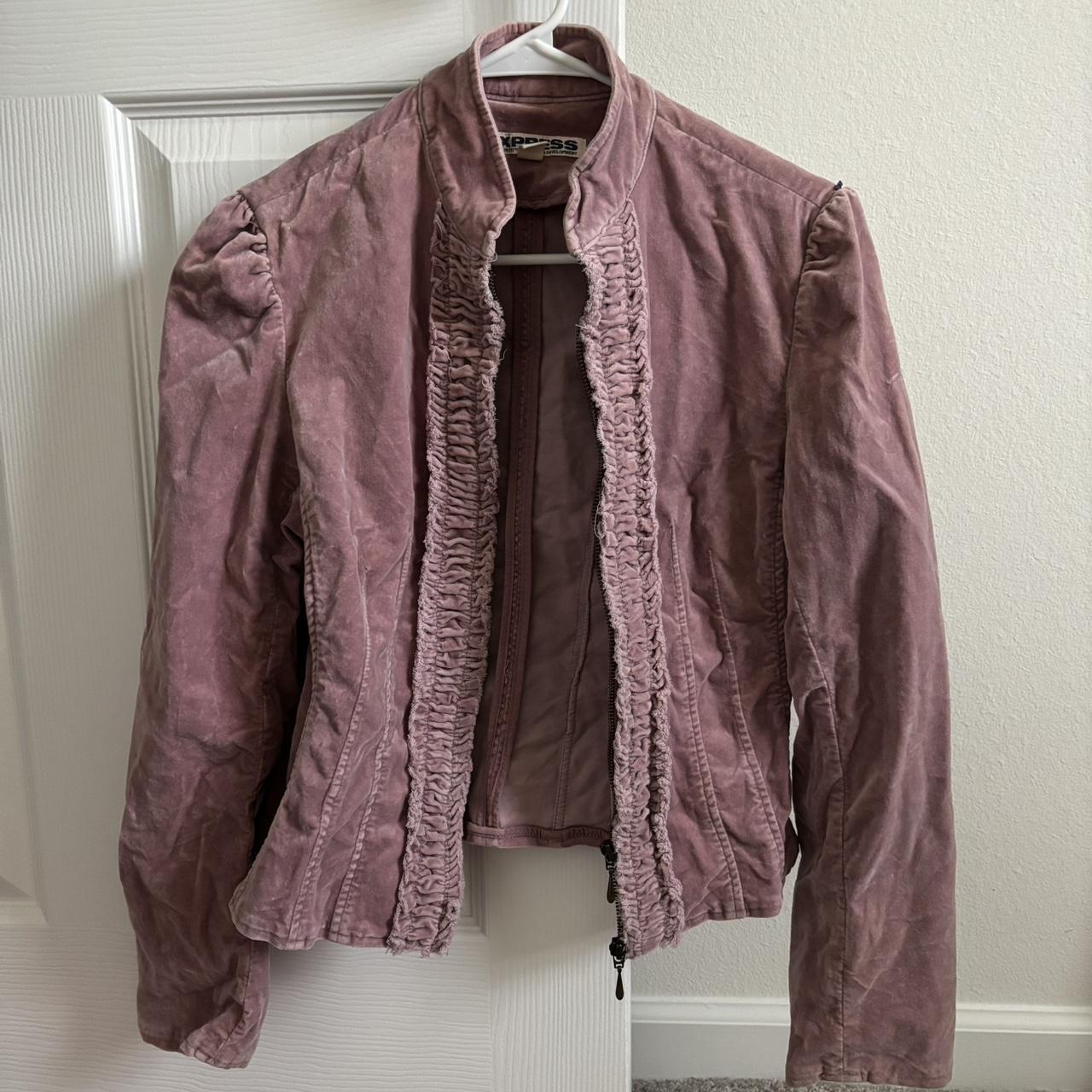 Y2K Express pink velour jacket with double... | Depop