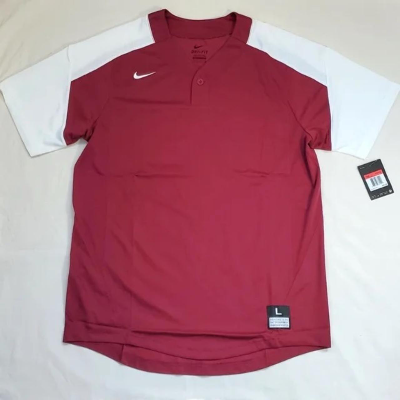 Nike Men's Maroon Red Dri-Fit Baseball Jersey Large... - Depop