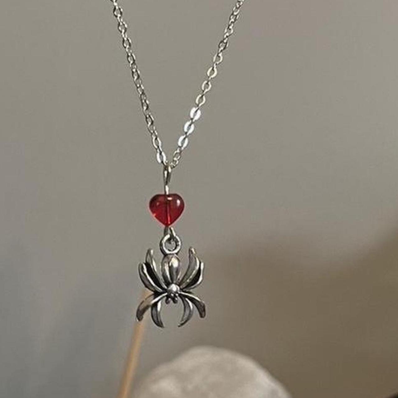 Sterling Silver Whimsygoth Spider + Heart Chain... - Depop