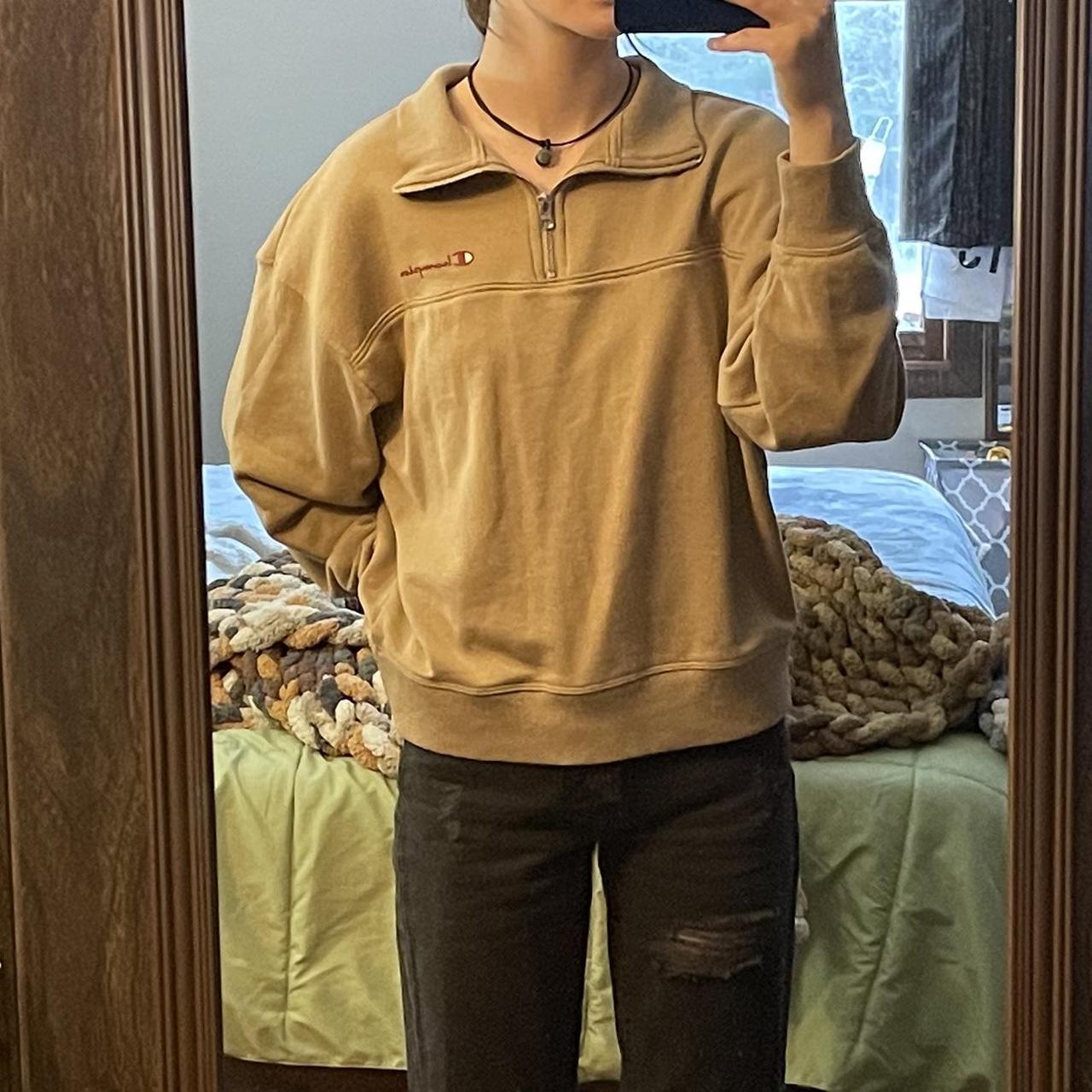 tan champion quarter-zip worn once but still in... - Depop