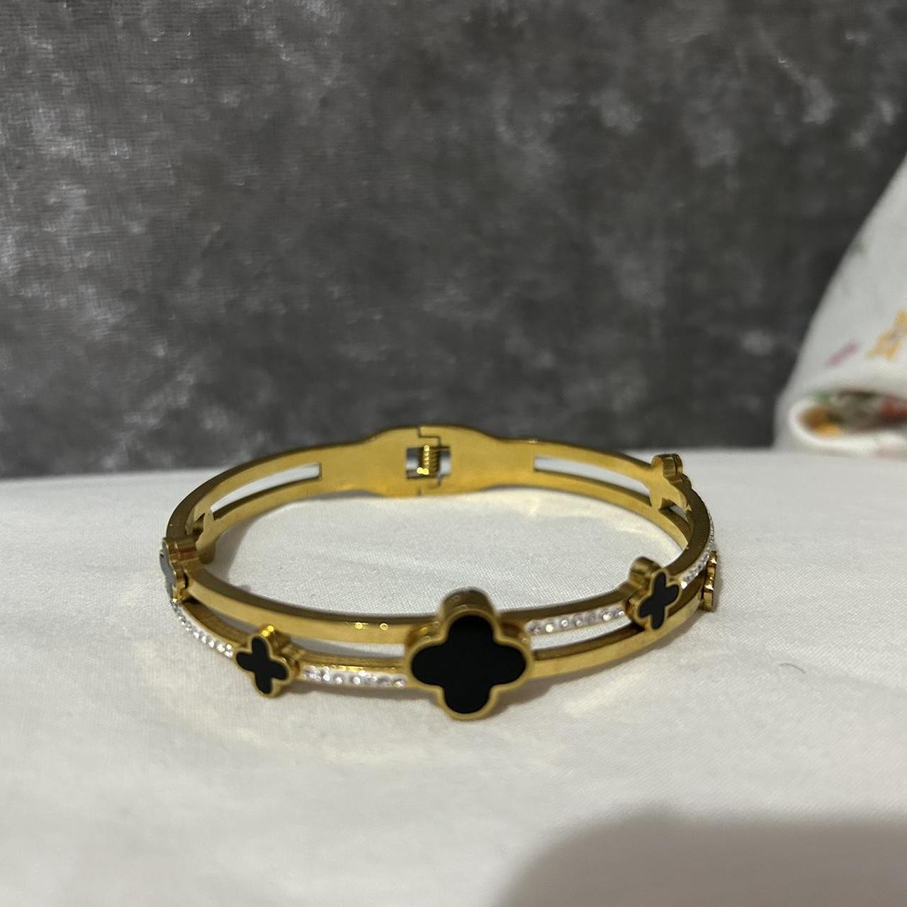 Black and gold clover bangle bracelet non tarnish... - Depop