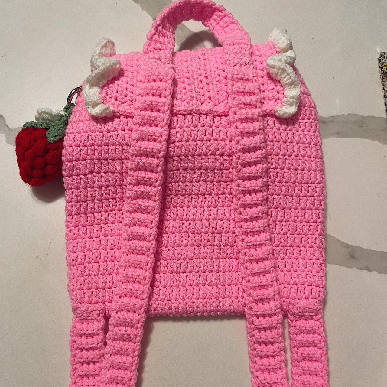 pink strawberry crochet mini backpack 🍓 - pull... - Depop
