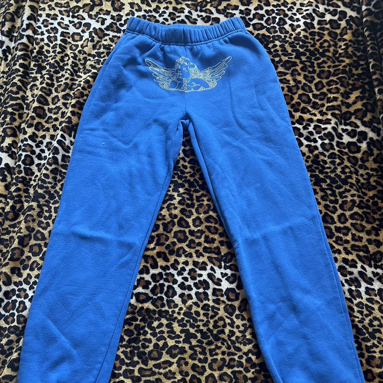 Y2K blue sweatpants with angel wings - Depop