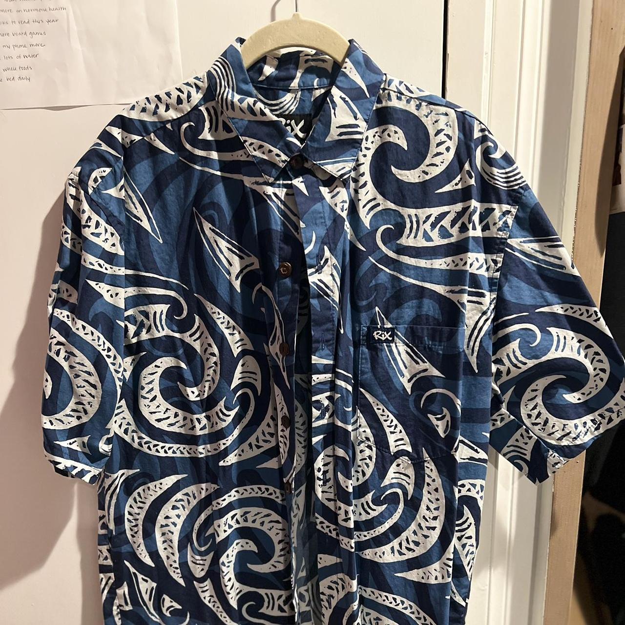 Rix Blue and White Aloha Shirt (Size Large) Only... - Depop