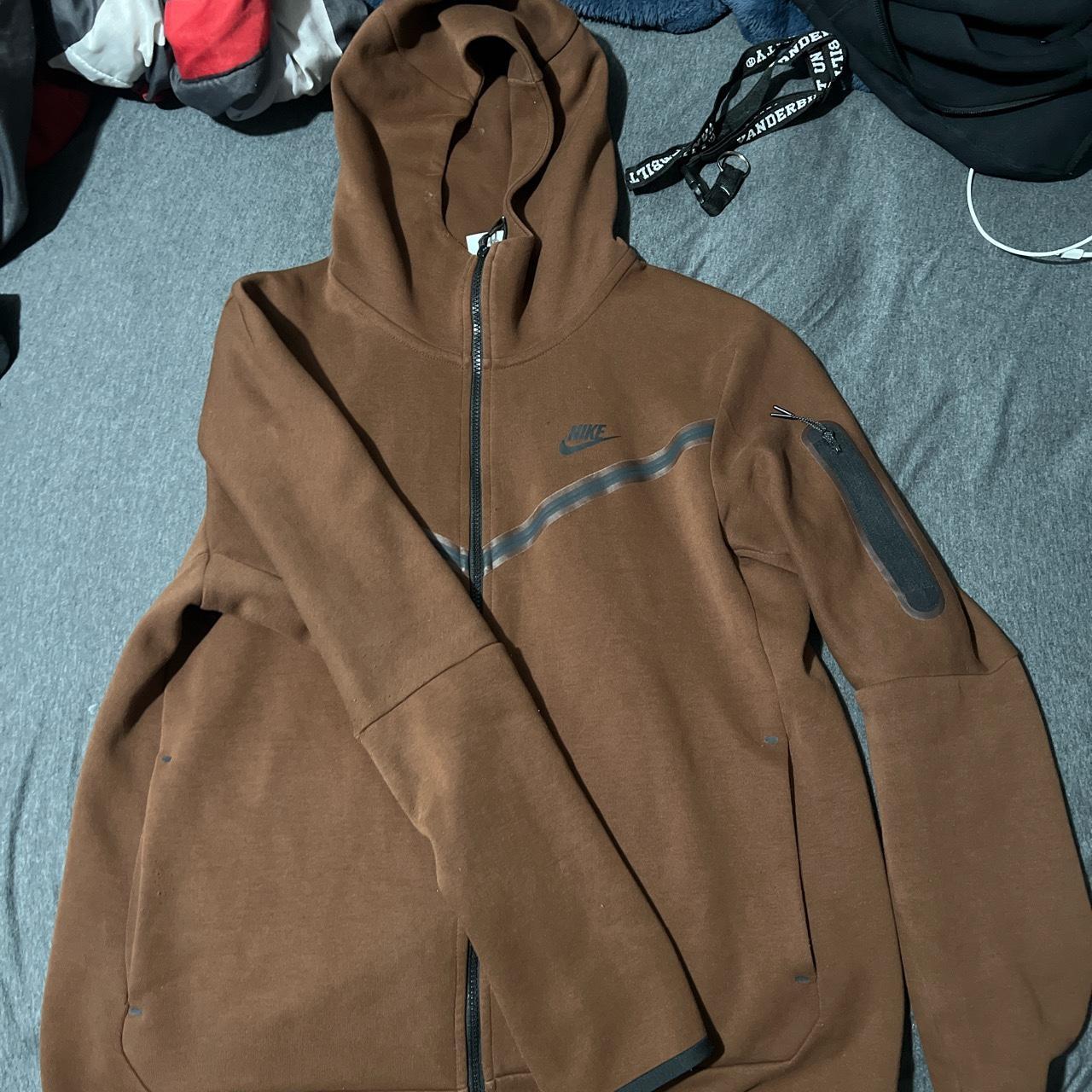 Brown large Nike tech fleece zip up - Depop