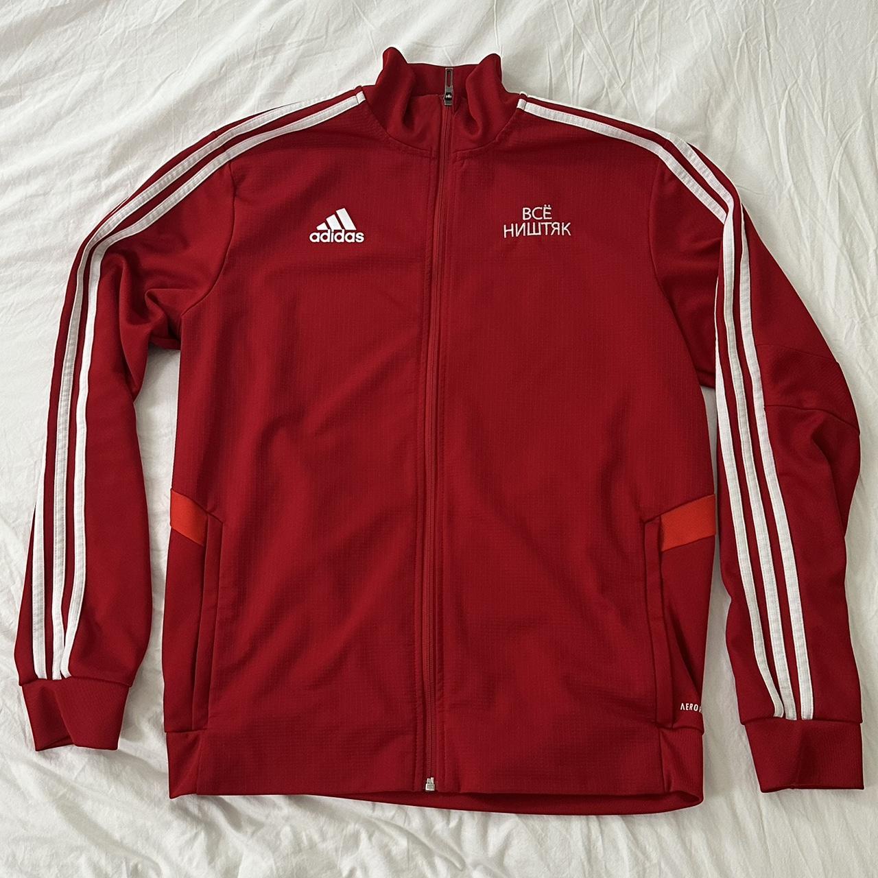 Red Adidas Tracksuit with custom embroidering. Look... - Depop