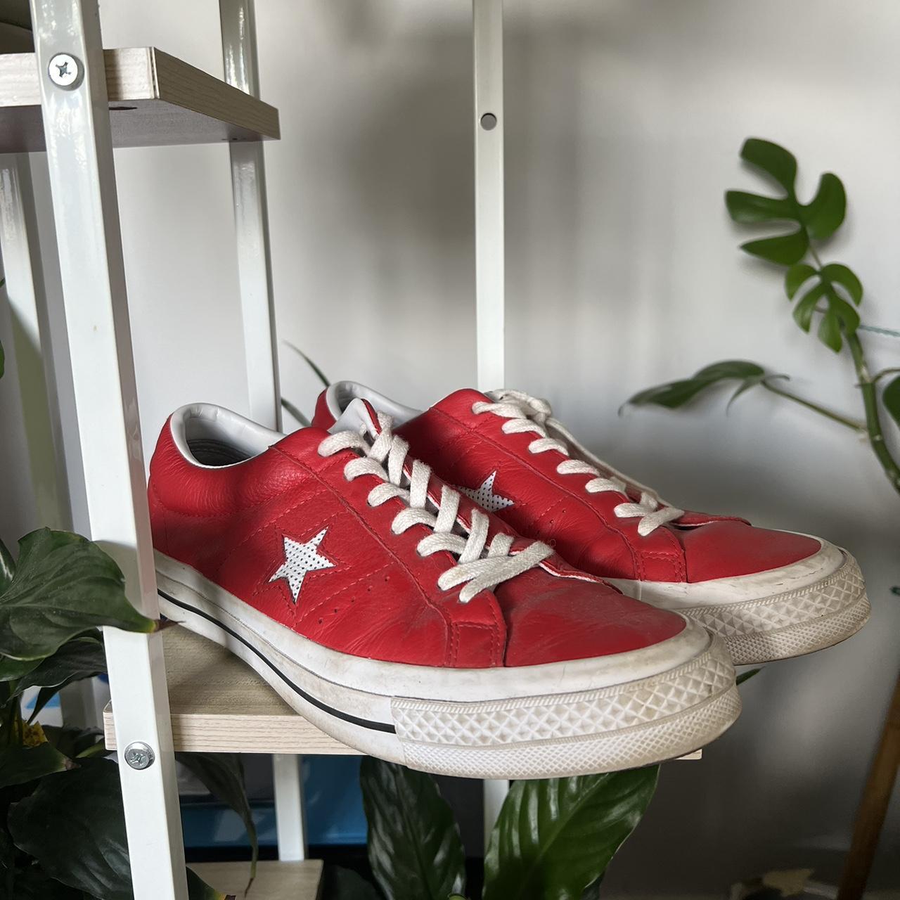 Red Leather Converse One Star's US Mens 10, sizing... - Depop