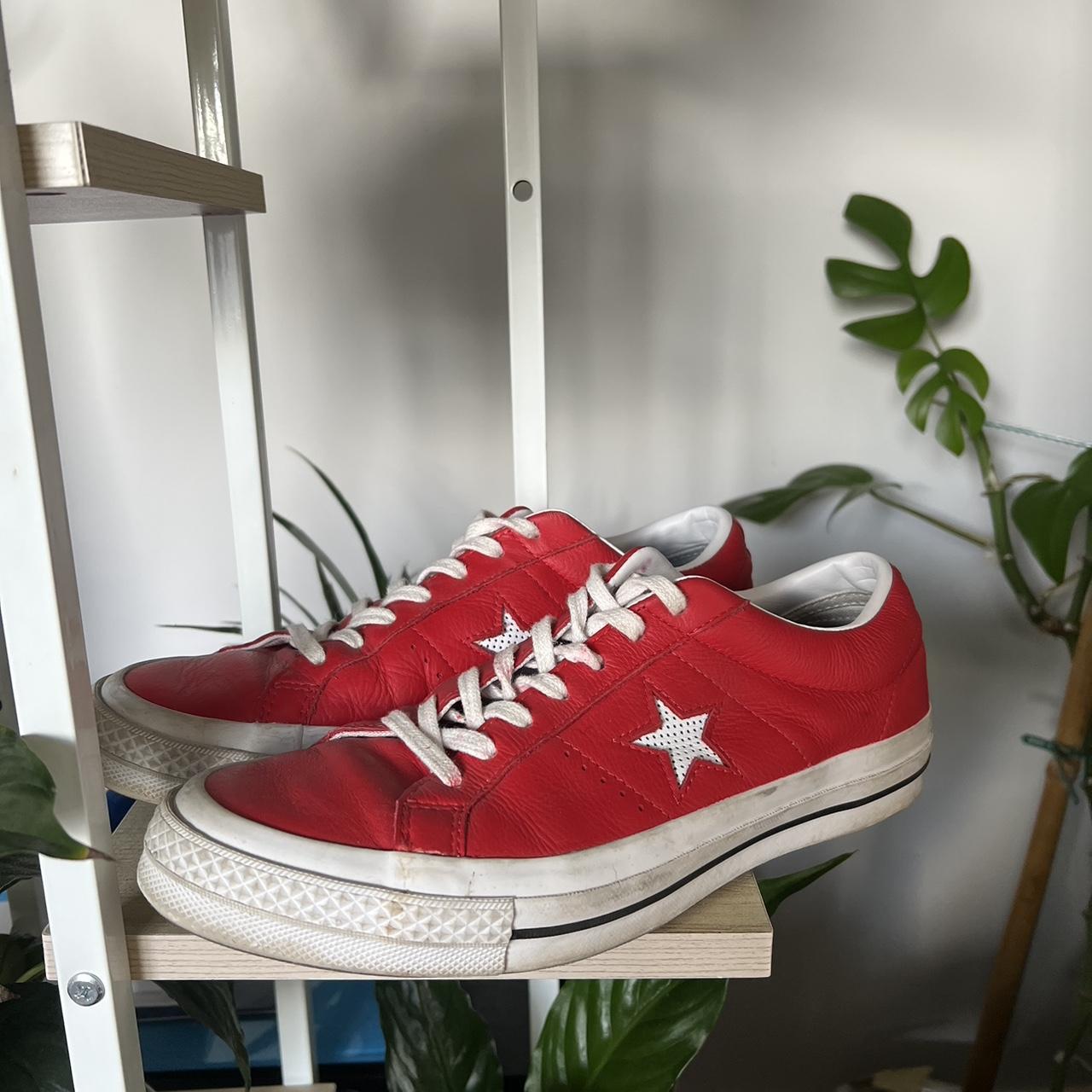 Red Leather Converse One Star's US Mens 10, sizing... - Depop