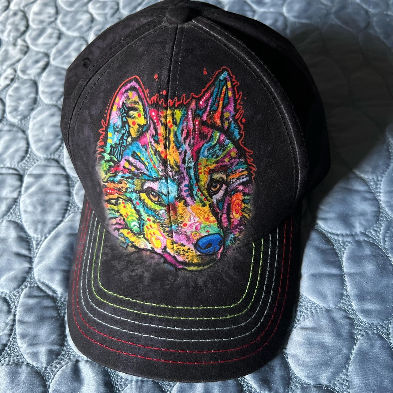 The Mountain Painted Wolf Nature Hat - velcro strap - Depop