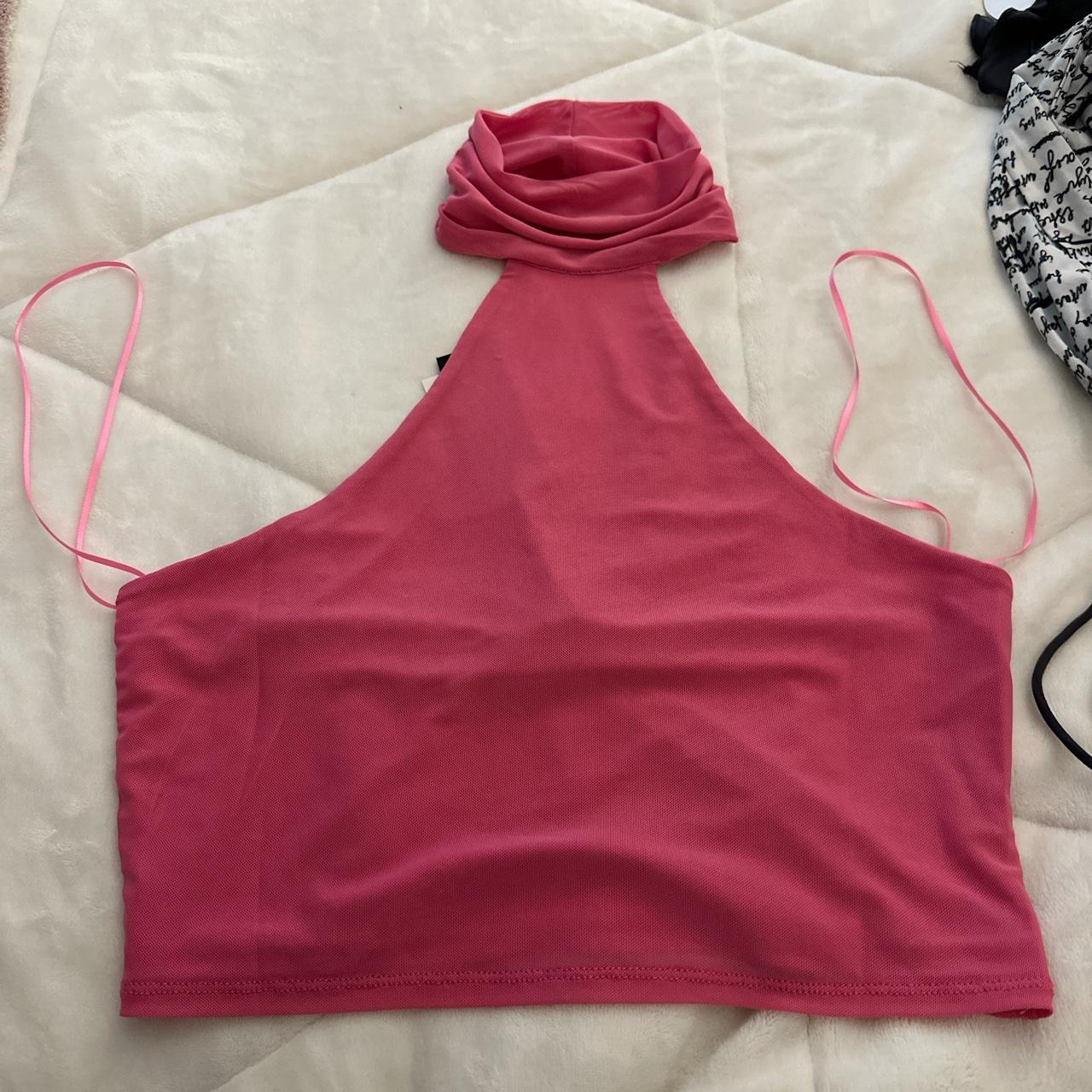Cute Pink Cropped Top High Neck Mesh With Normal Depop
