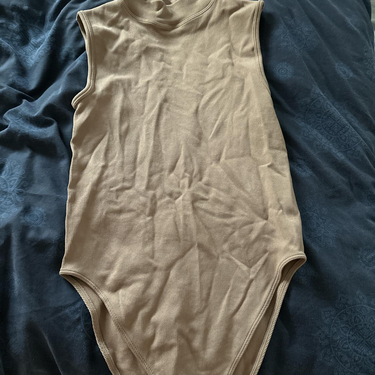 Brown/beige turtle neck body suit - Depop