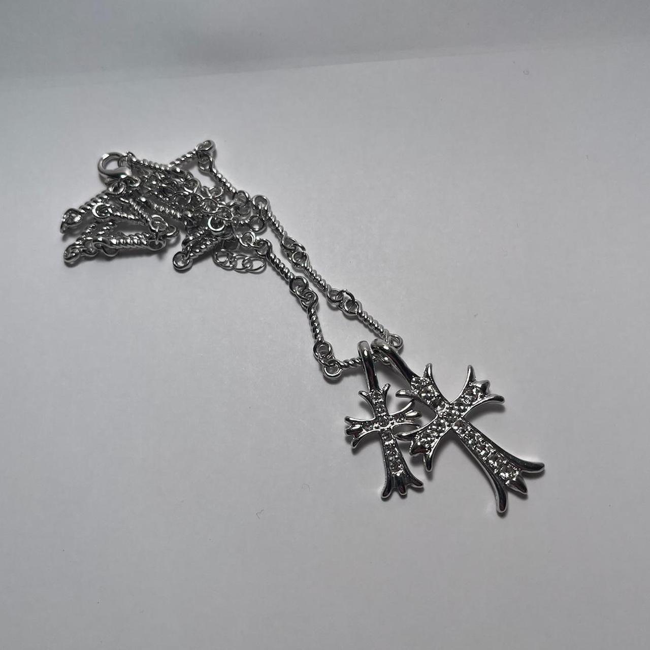 Double Crucifix Y2K Skater Necklace | 16 inch chain... - Depop