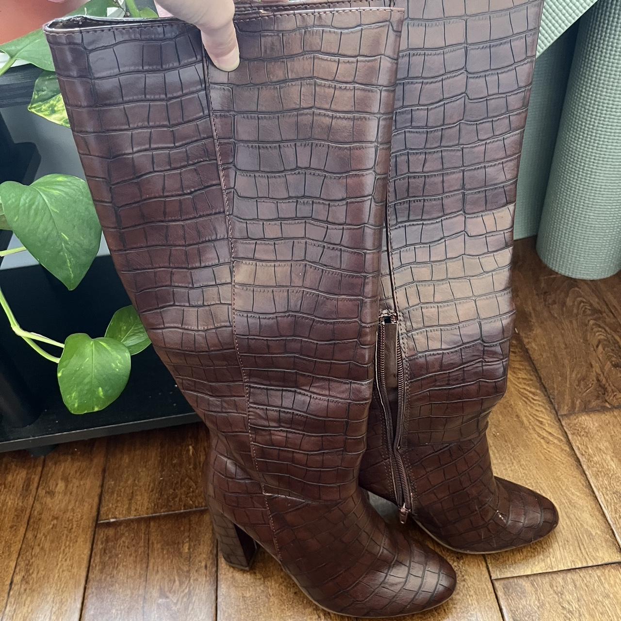 Tall brown faux snake skin heeled boots. Getting rid... - Depop
