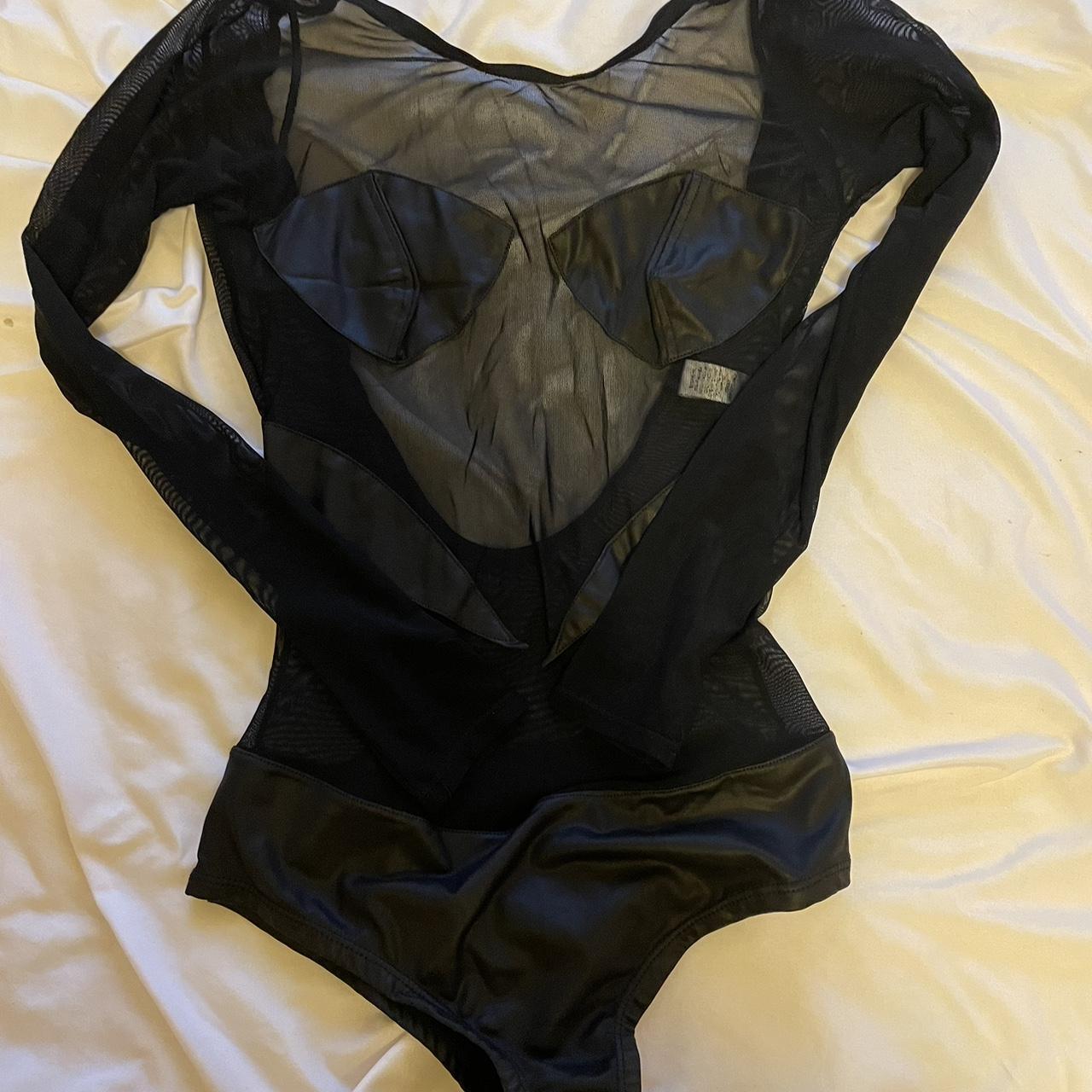 Black mesh backless bodysuit - Depop