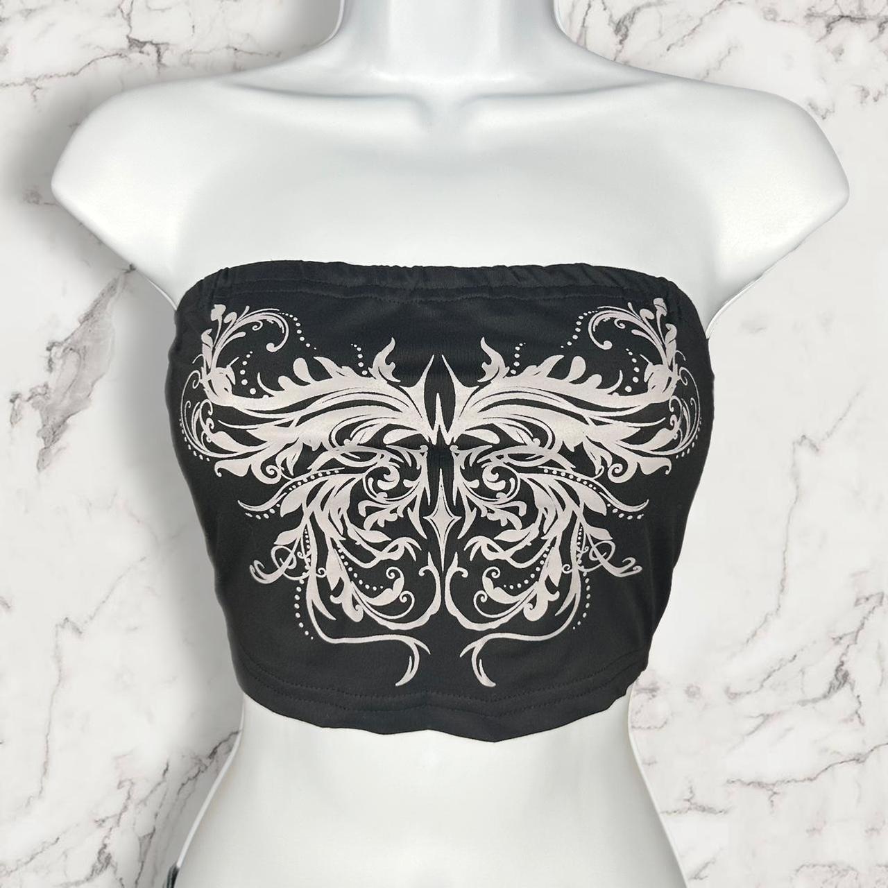 black graphic y2k tube top *brand new* size small... - Depop