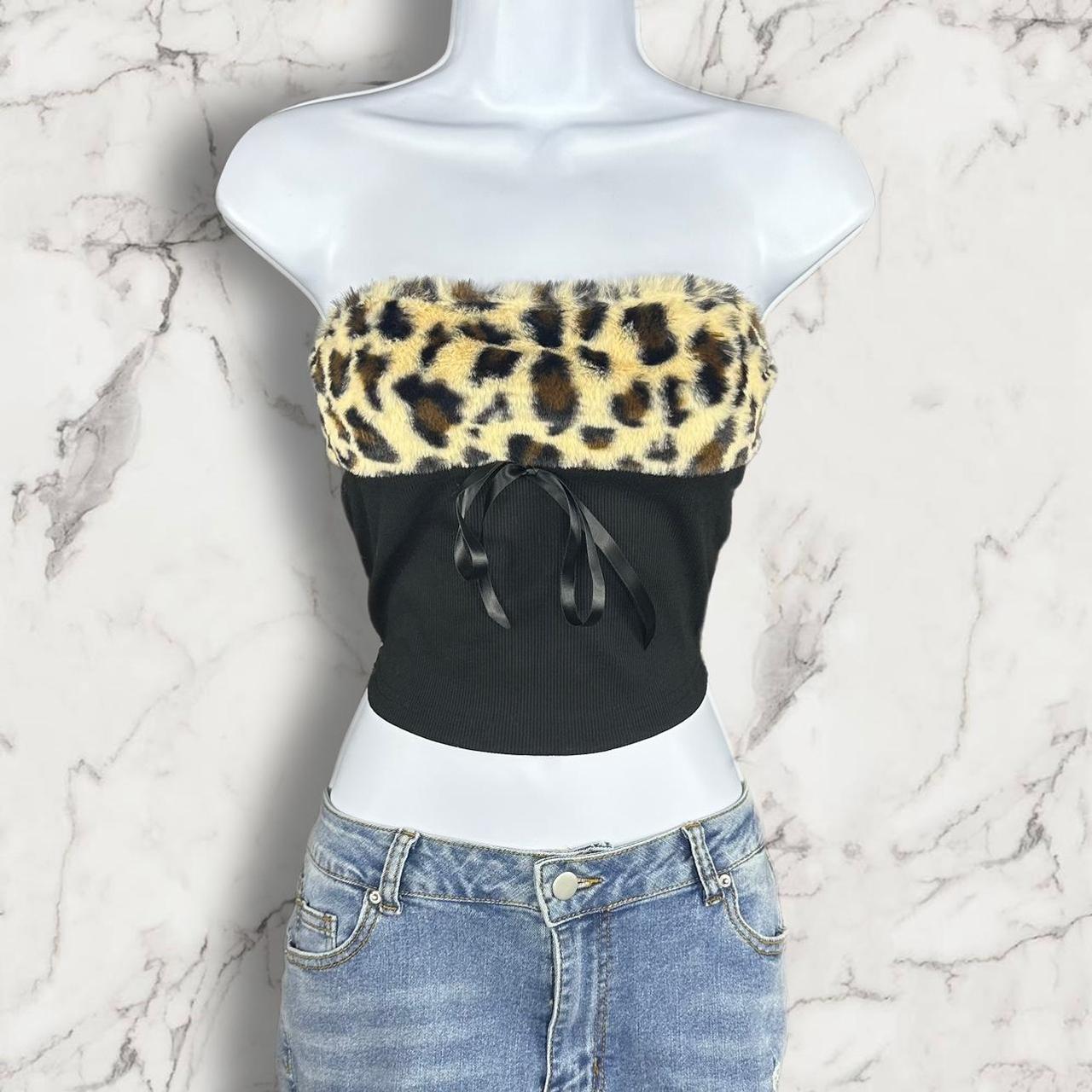 colorblock leopard tube top *brand new* size small... - Depop