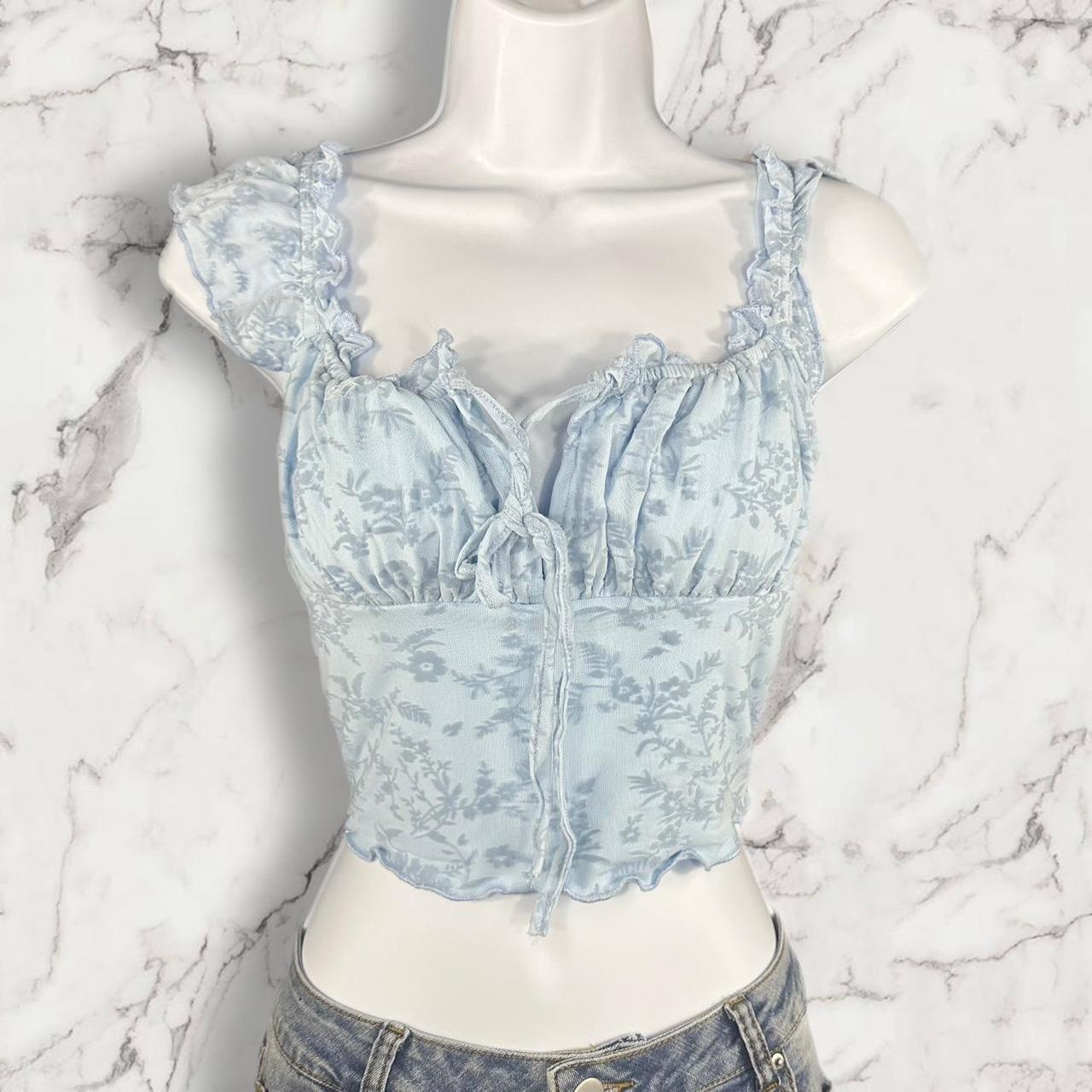 pastel floral crop top *brand new* size small baby... - Depop