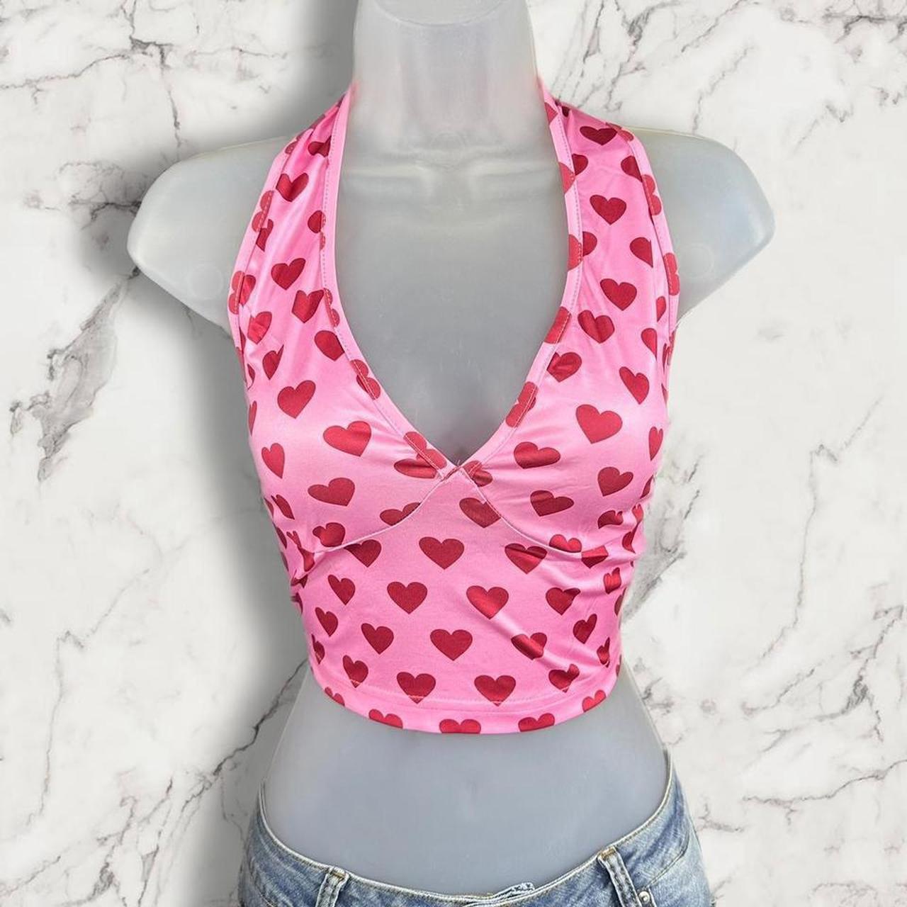 90s heart print halter top *brand new* size medium... - Depop