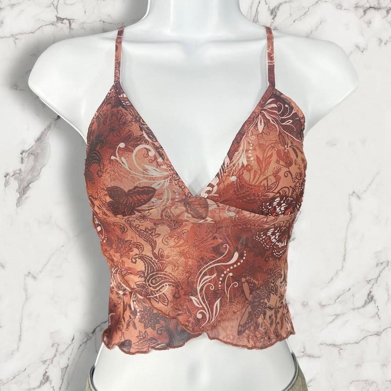 red paisley crop top *brand new* size small floral... - Depop