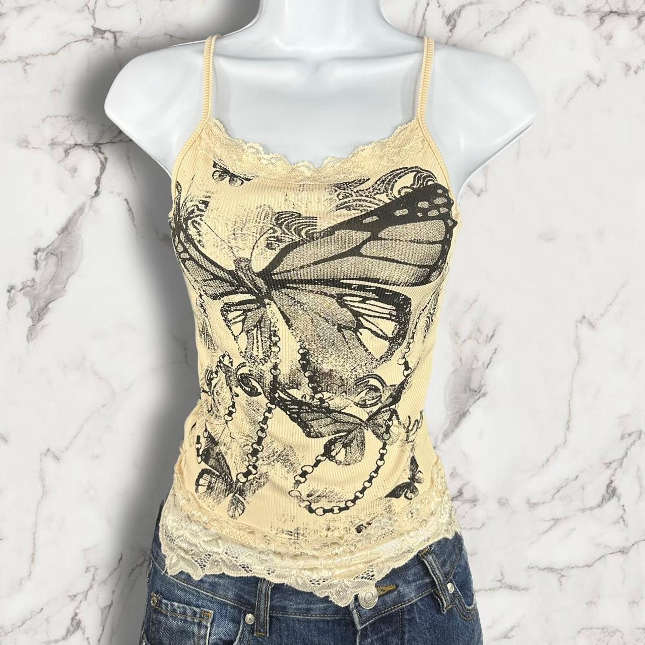 cream butterfly cami top *brand new* size small... | Depop