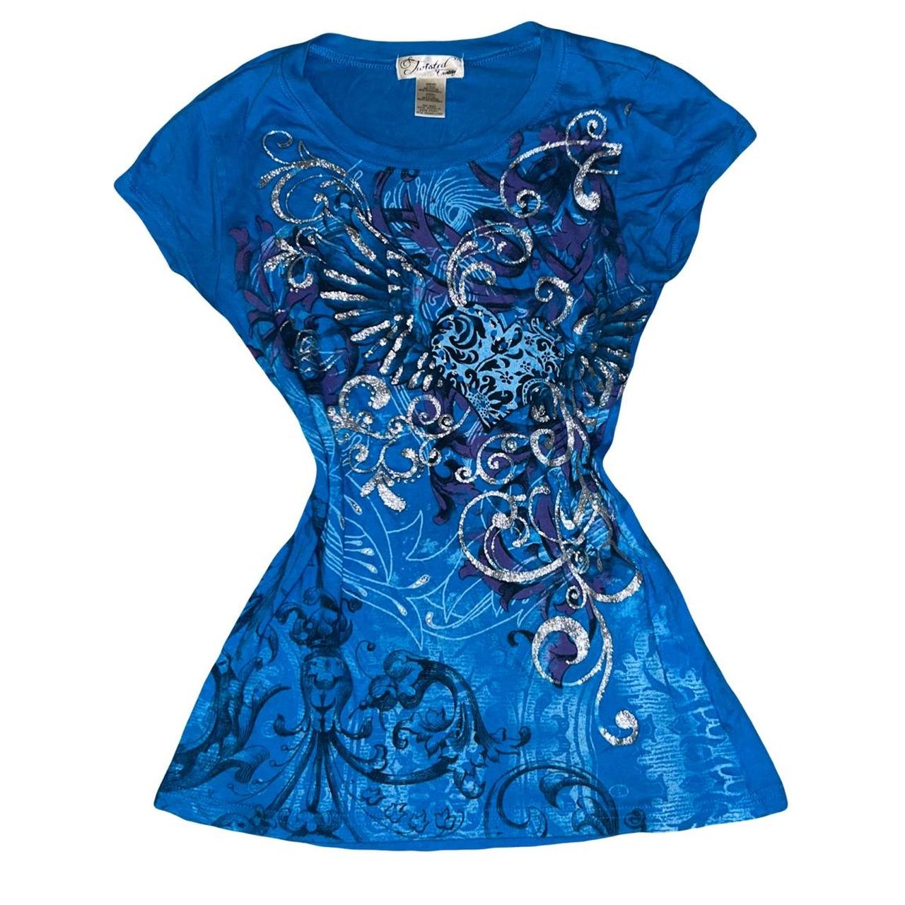 y2k blue heart design shirt! 💙 super cute and has... - Depop