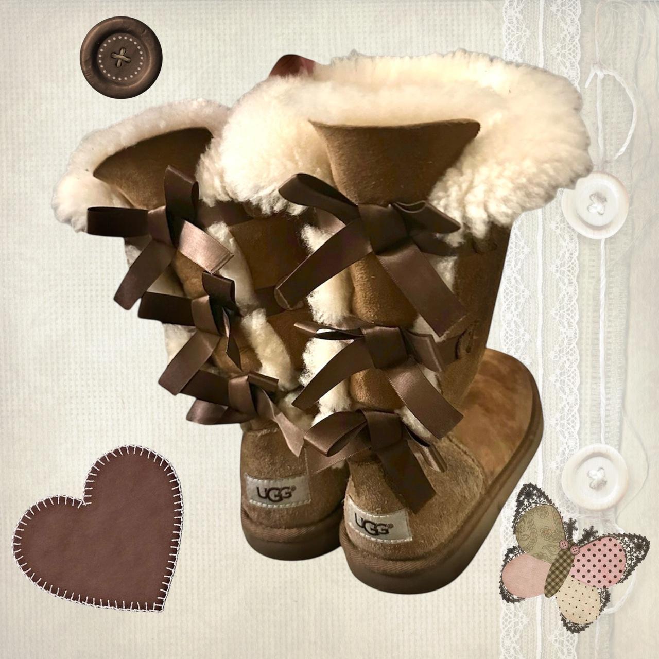 ♡︎Cute Mori Kei brown ribbon bow Ugg boots with... - Depop