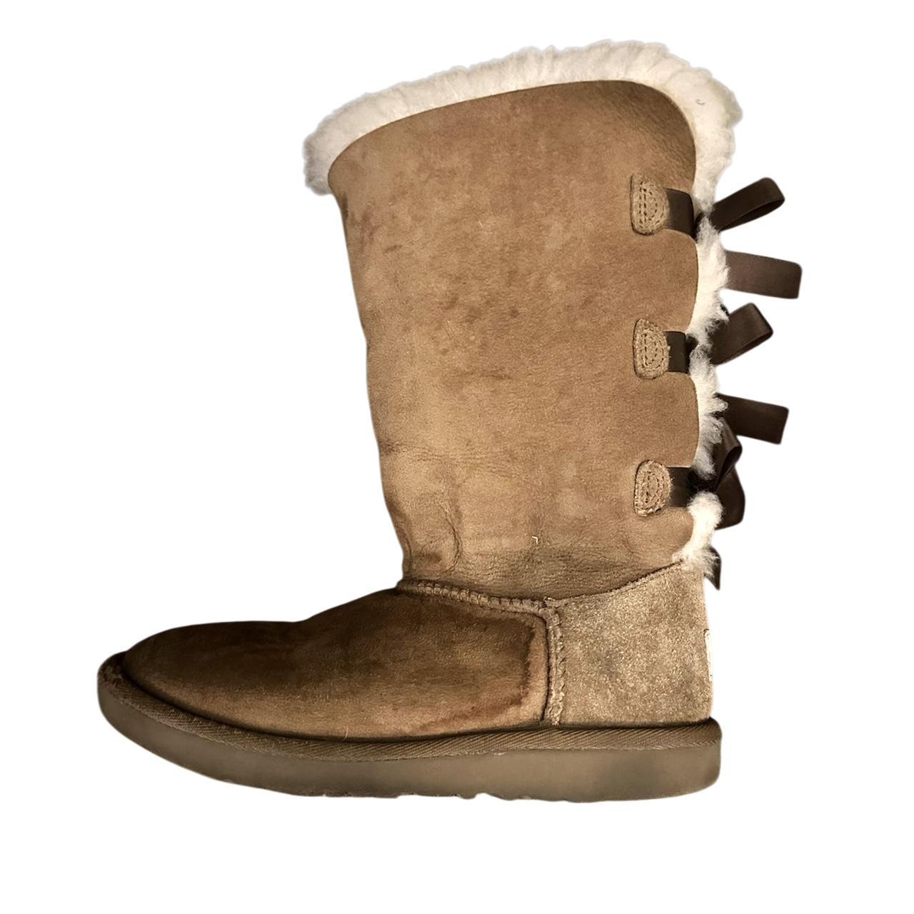 ♡︎Cute Mori Kei brown ribbon bow Ugg boots with... - Depop