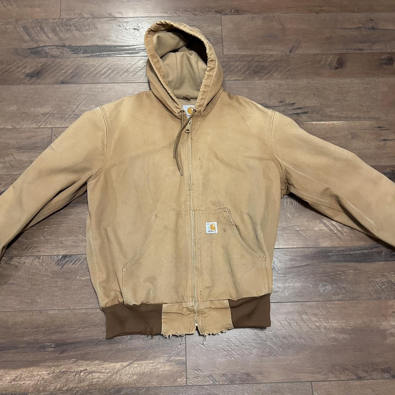 Tan hooded carhartt jacket - Depop