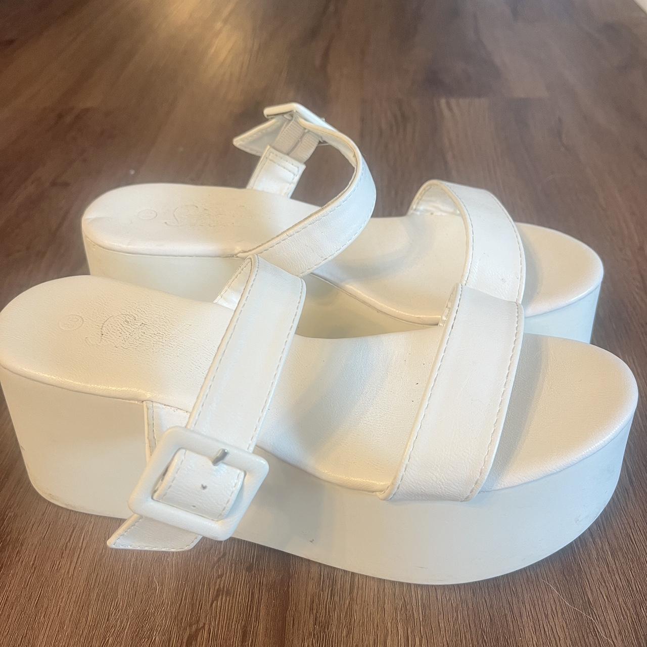 White platform sandals with buckle #sandals - Depop