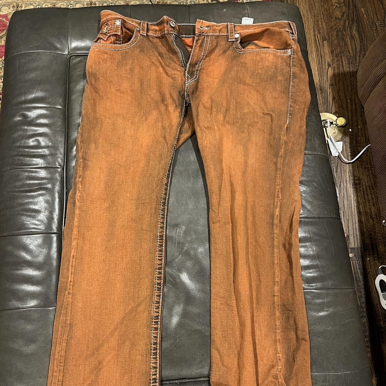 Rusty orange true religion jeans, these are so fye... - Depop