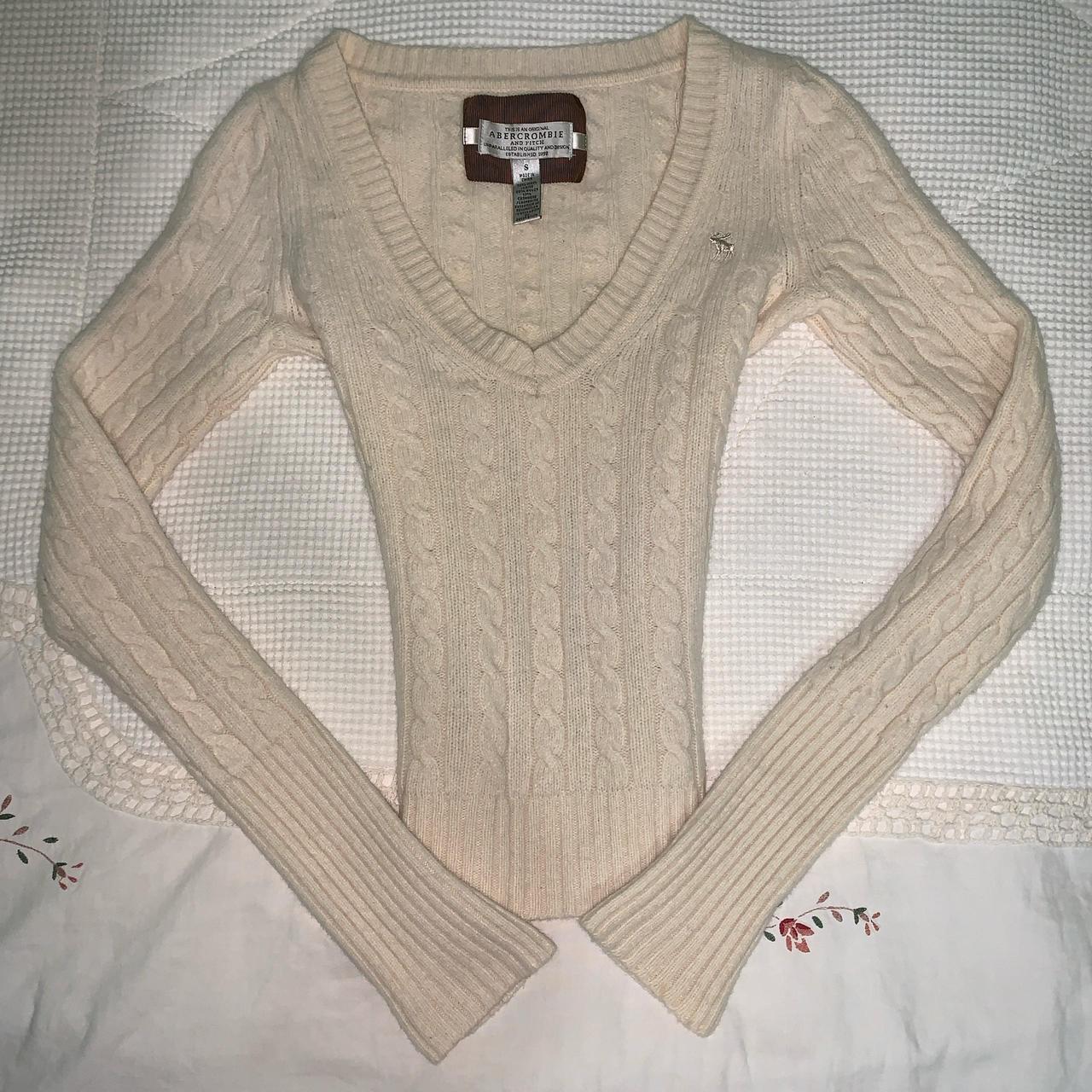 Vintage cream Abercrombie and Fitch knit sweater... - Depop