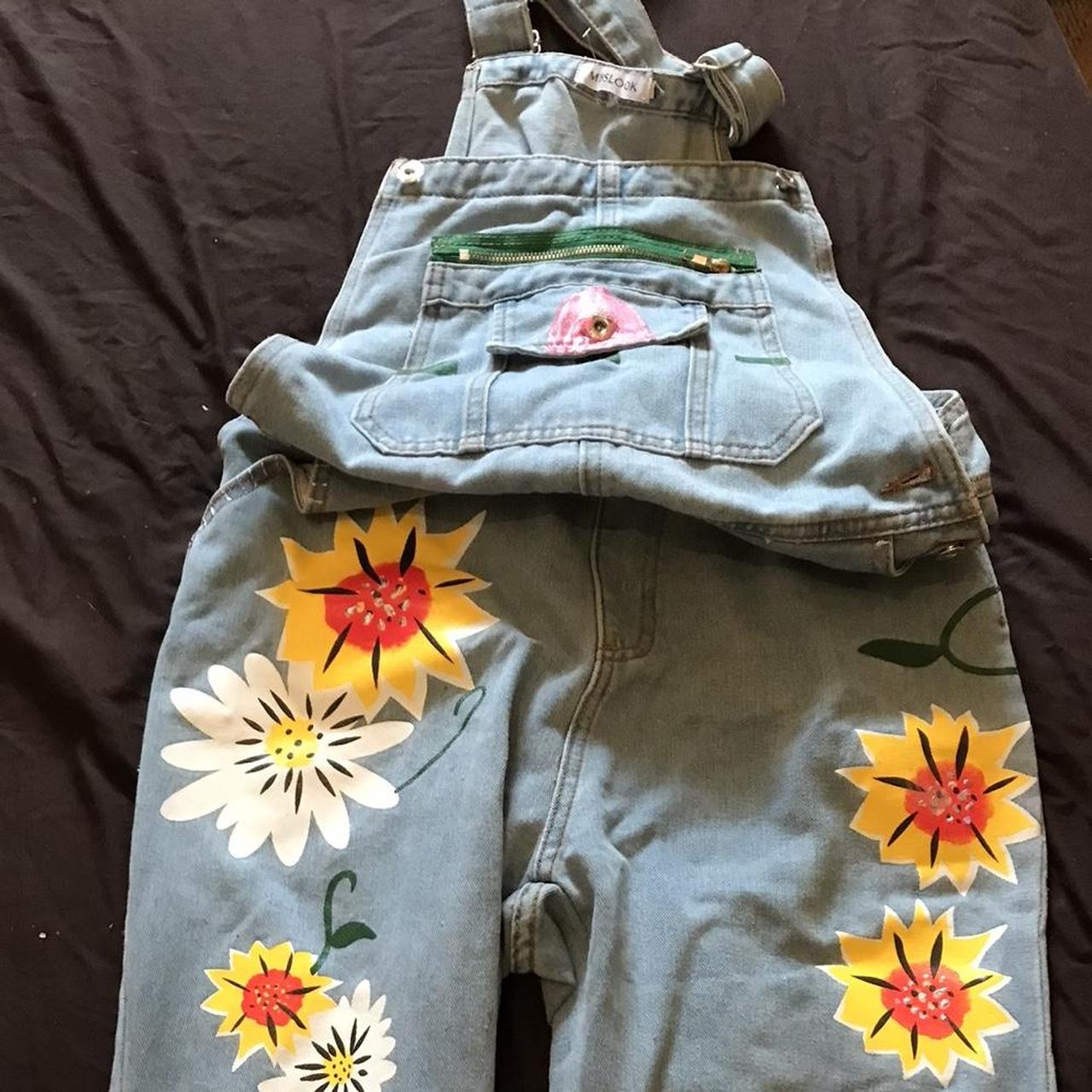 Hand-painted Dungarees I can’t find a size but I’d... - Depop