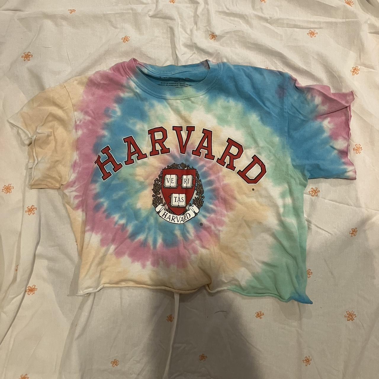 harvard tie dye shirt cropped - Depop