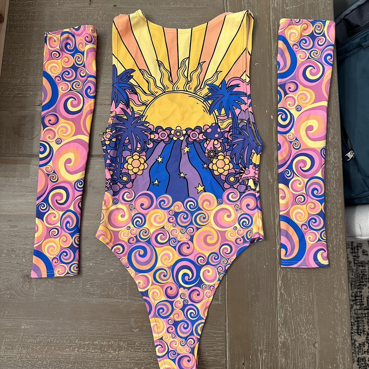 Freedom Rave Wear bodysuit with arm sleeves. Worn... - Depop