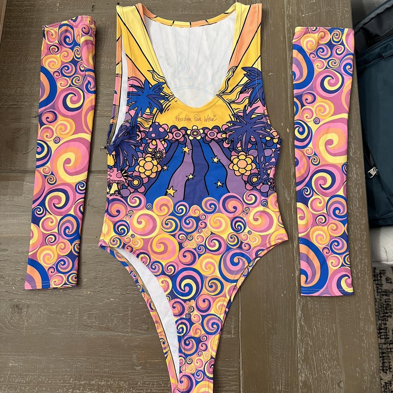 Freedom Rave Wear bodysuit with arm sleeves. Worn... - Depop