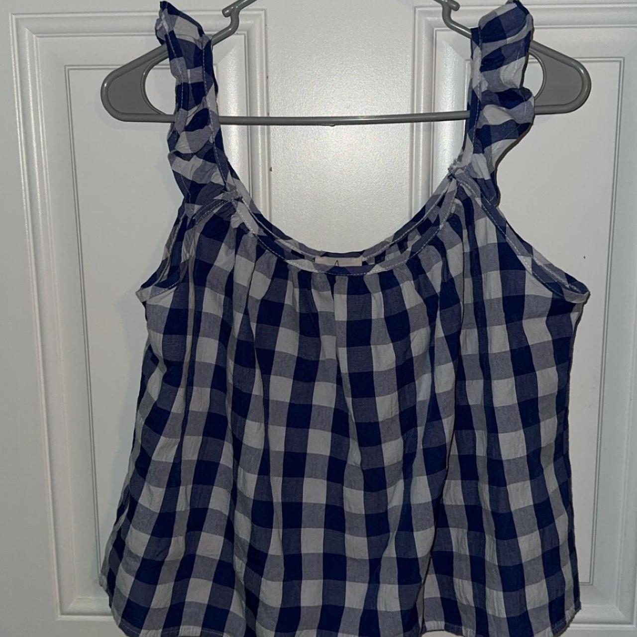 Blue and white checkered, tank top, cropped - Depop