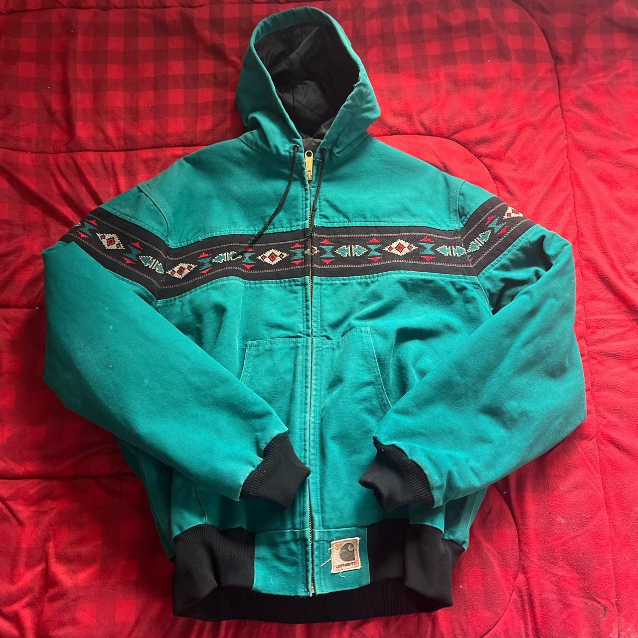 RARE 90s Carhartt Aztec Jacket in teal Like new... - Depop