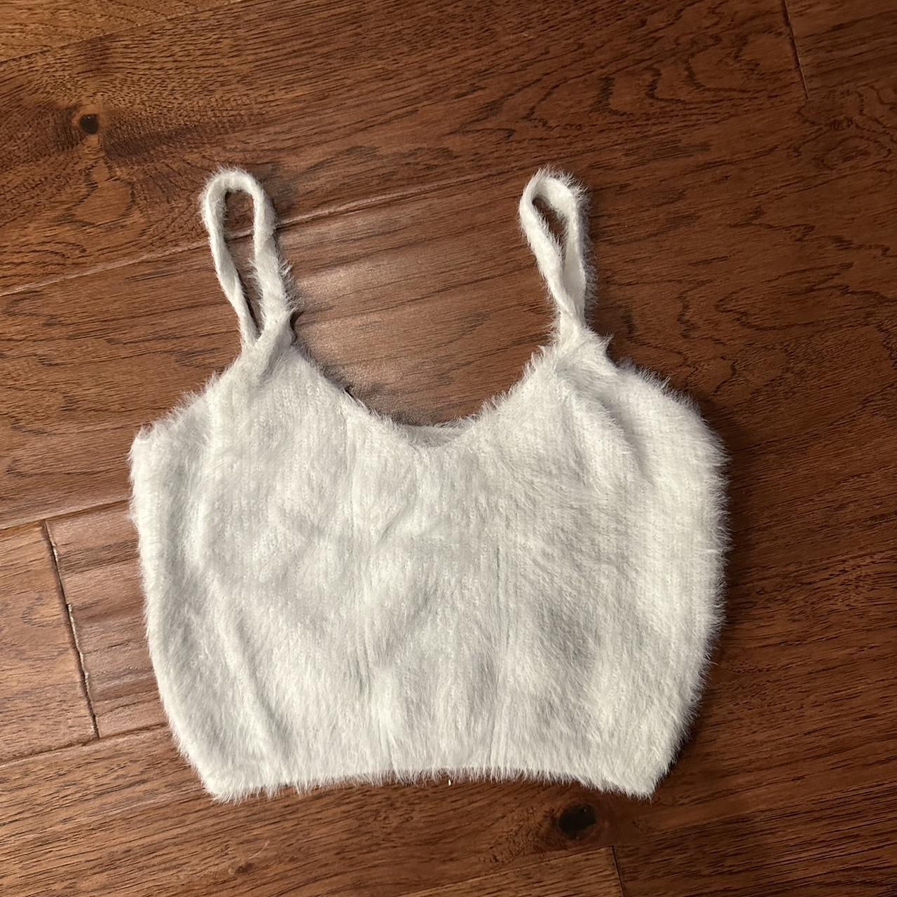 Light blue fuzzy crop top Size xs/s Like brand new - Depop