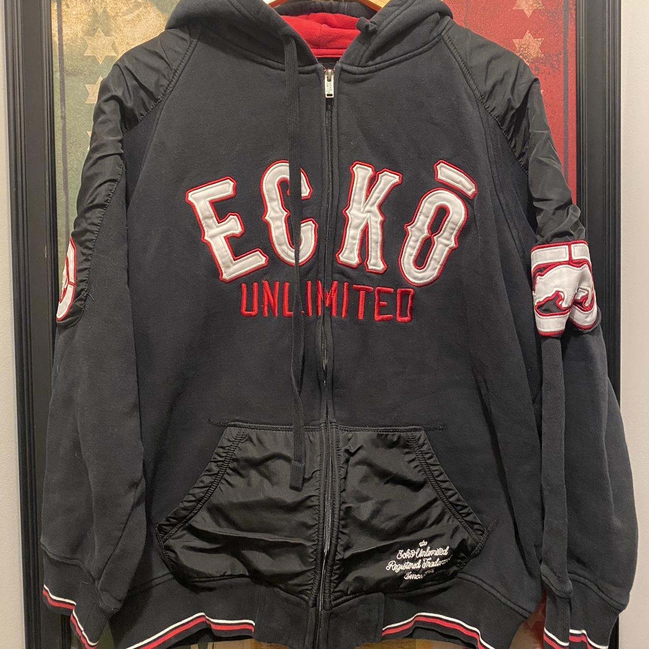 Black and red Ecko Unltd. zip-up hoodie y2k... - Depop