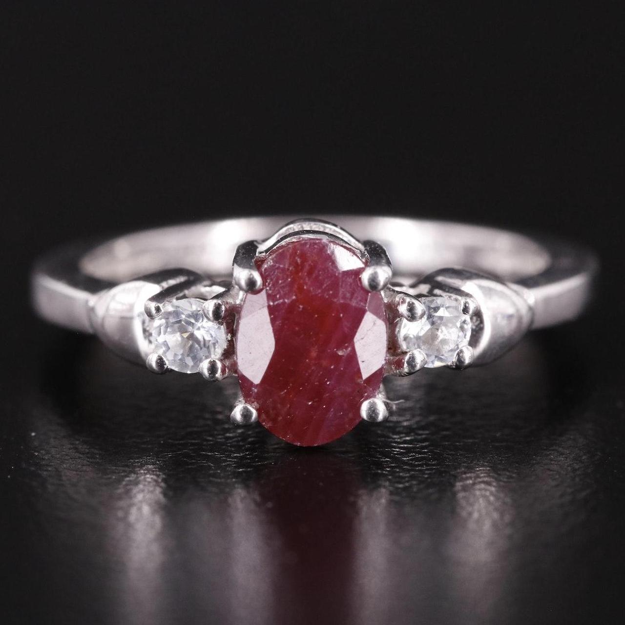 Ruby and white topaz ring set in sterling silver... - Depop
