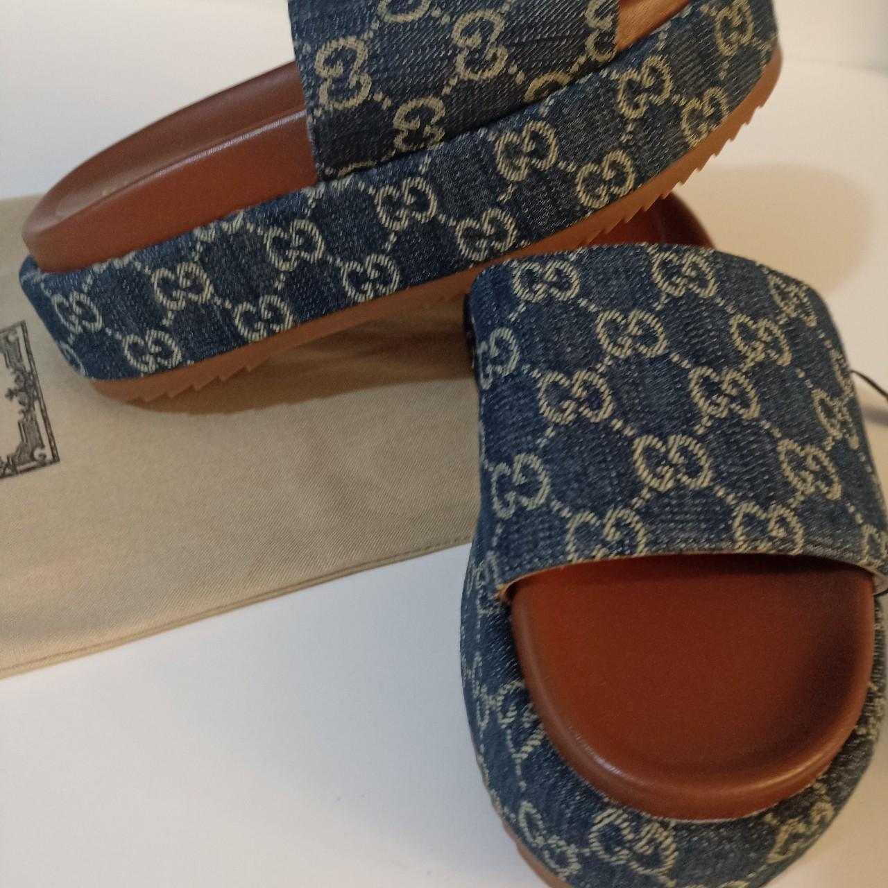 Denim platform slides - I can only find one dat - Depop