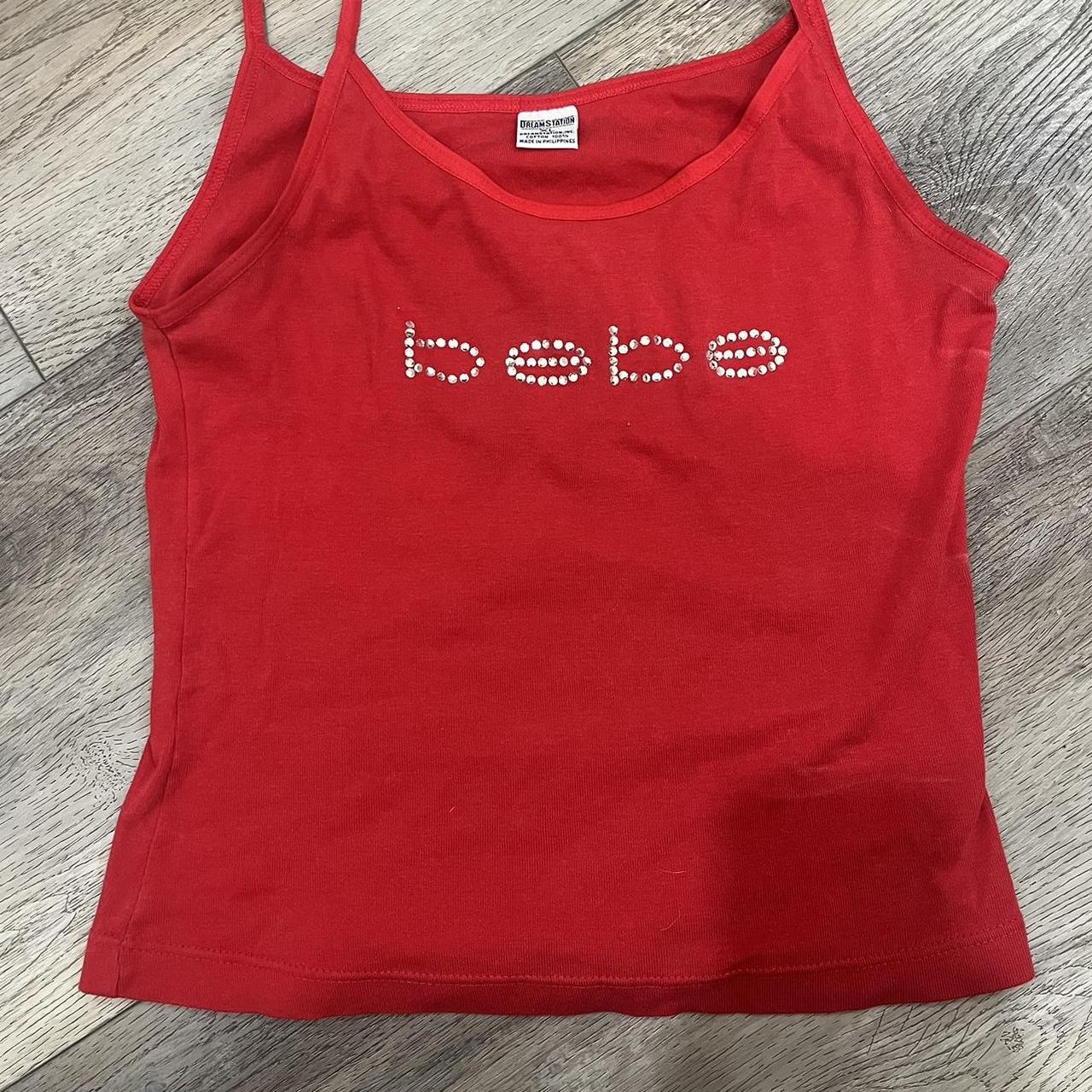 Red Bebe tank top with rhinestone logo ~says XL... - Depop