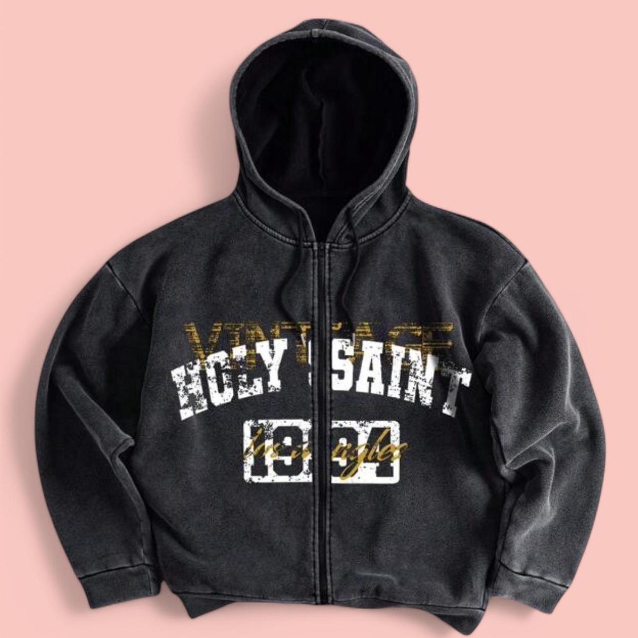 Black and gold vintage Holy Saint 1994 zip up hoodie | Depop